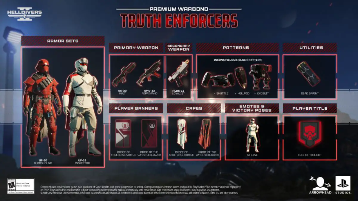 Everything included in the Helldivers 2 Truth Enforcers Warbond - Game ...